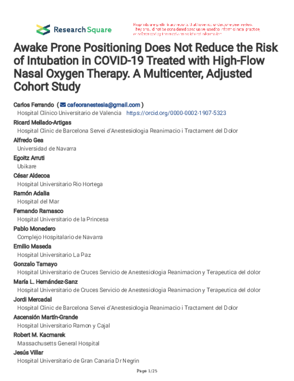 (PDF) Awake Prone Positioning Does Not Reduce the Risk of Intubation in ...