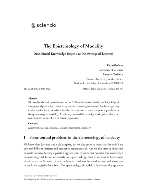 (PDF) The Epistemology of Modality