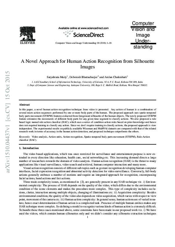 (PDF) A Novel Approach for Human Action Recognition from Silhouette Images | Amlan Chakrabarti ...
