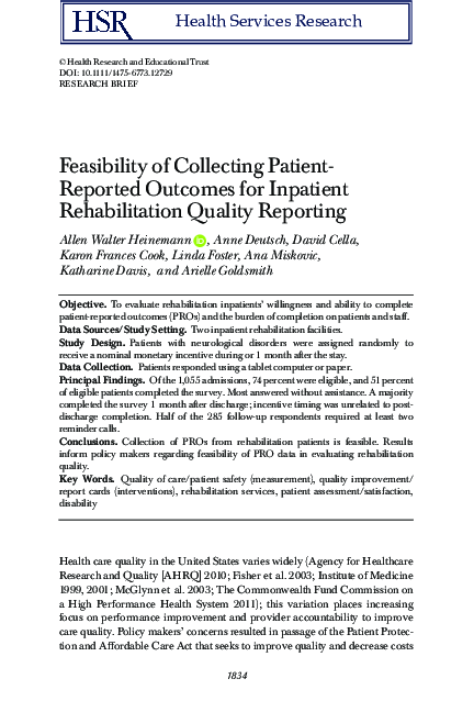 Feasibility of Collecting Patient-Reported Outcomes for Inpatient ...