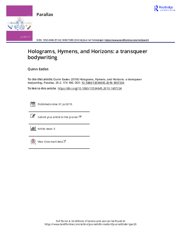 (PDF) Holograms, Hymens, and Horizons: a transqueer bodywriting | Quinn ...