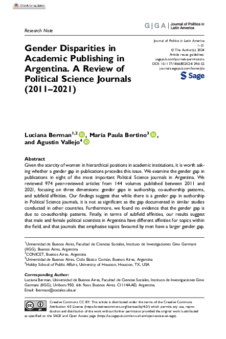 (PDF) Gender Disparities in Academic Publishing in Argentina. A Review ...