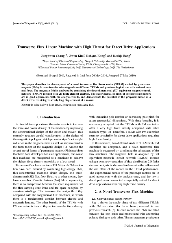 (PDF) Transverse Flux Linear Machine with High Thrust for Direct Drive ...