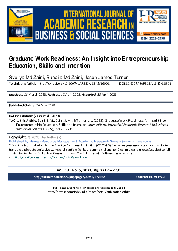 (PDF) Graduate Work Readiness: An Insight into Entrepreneurship ...
