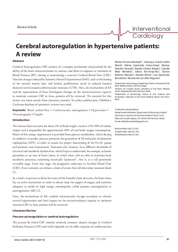 (PDF) Cerebral autoregulation in hypertensive patients: A review