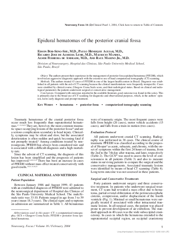 (PDF) Epidural hematomas of the posterior cranial fossa | Edson Bor-seng-shu - Academia.edu