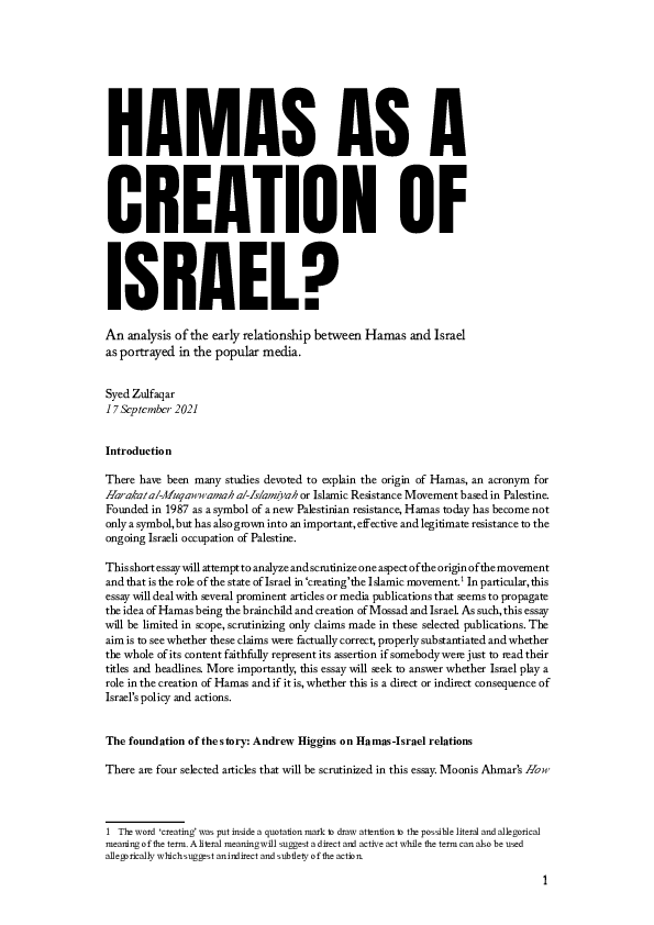 (PDF) Hamas As A Creation of Israel? An analysis of the early ...