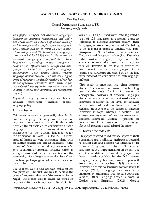 (PDF) Ancestral languages of Nepal in the 2021 census