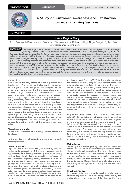 (PDF) A Study on Customer Awareness and Satisfaction Towards E–Banking Services