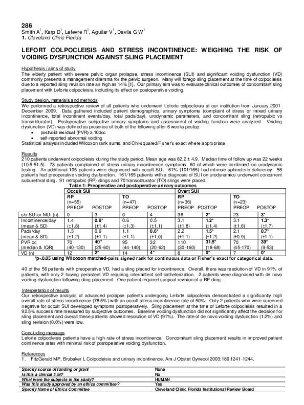 Pdf Lefort Colpocleisis And Stress Incontinence Weighing The Risk Of Voiding Dysfunction With