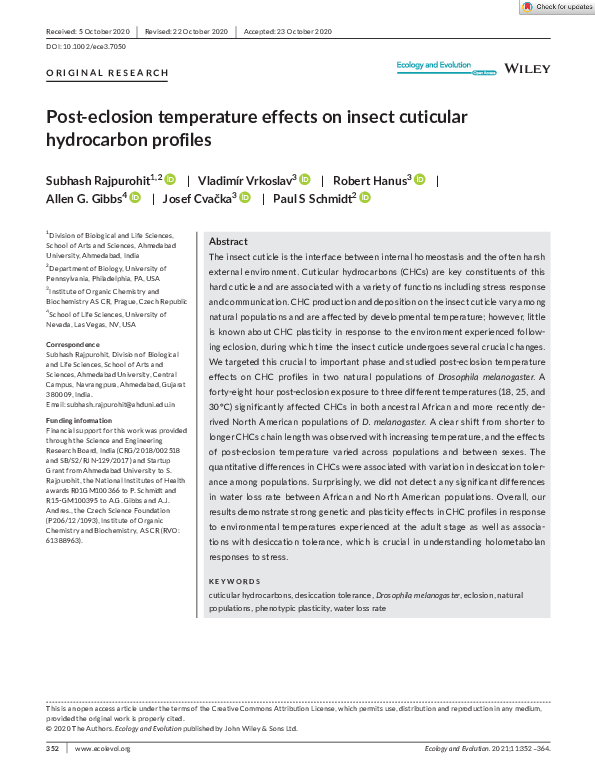 (PDF) Post‐eclosion temperature effects on insect cuticular hydrocarbon ...