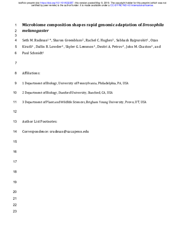 (PDF) Microbiome composition shapes rapid genomic adaptation ...