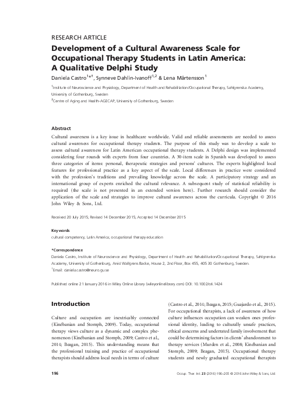 (PDF) Development of a Cultural Awareness Scale for Occupational ...