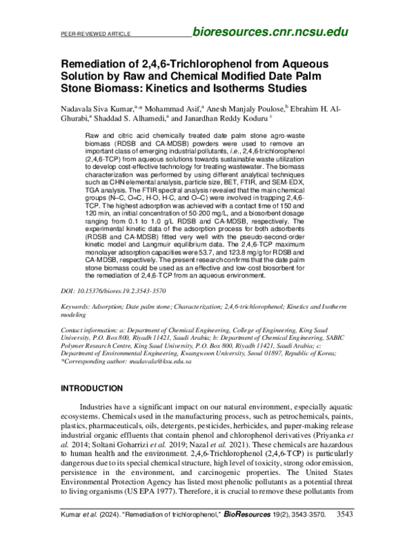 (PDF) Remediation of 2,4,6-trichlorophenol from aqueous solution by raw ...