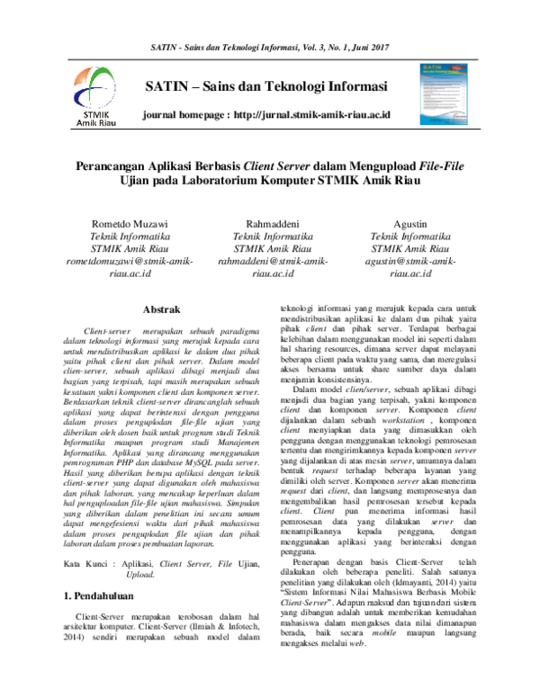 (PDF) Perancangan Aplikasi Berbasis Client Server dalam Mengupload File-File Ujian pada ...