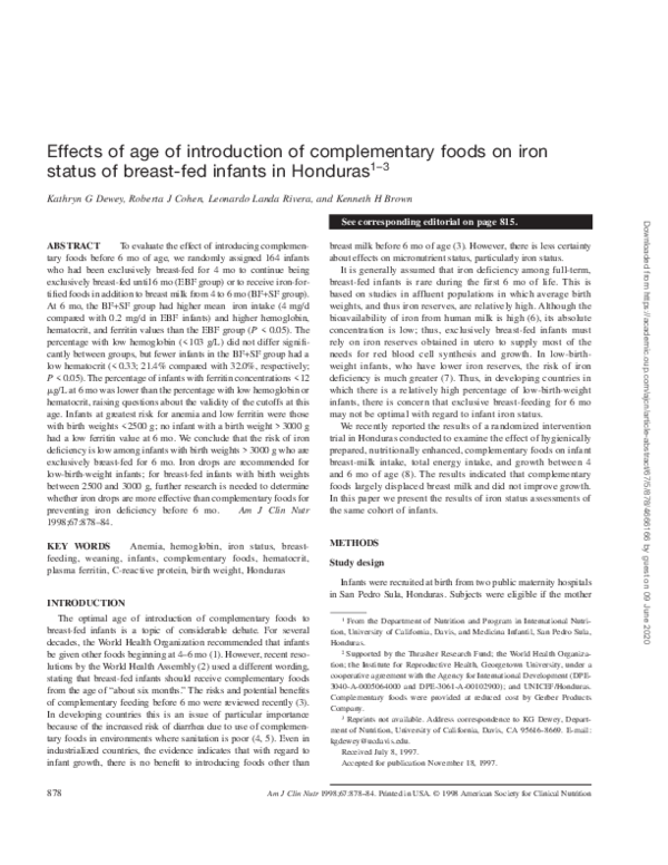 (PDF) Effects of age of introduction of complementary foods on iron ...