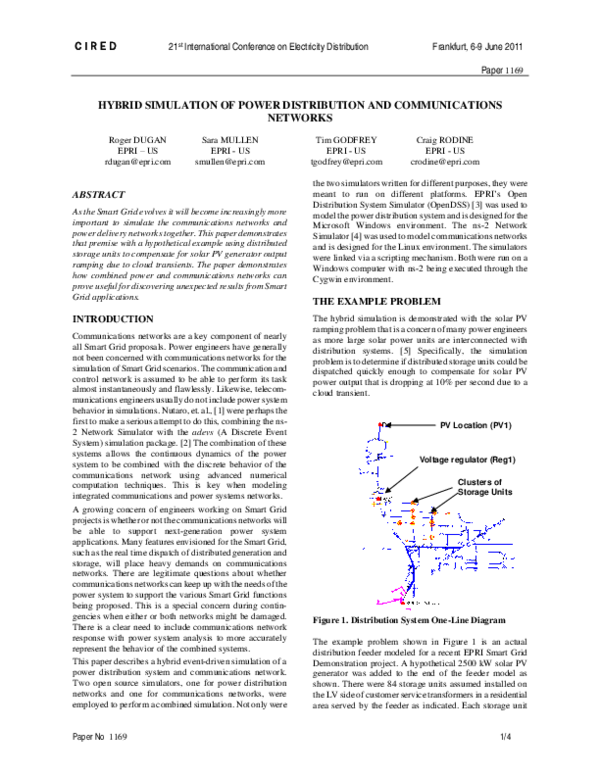 (PDF) Hybrid Simulation of Power Distribution and Communications Networks
