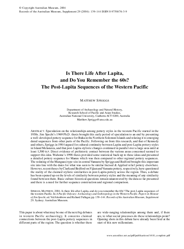 (PDF) Is there life after Lapita, and do you remember the 60s? The post ...