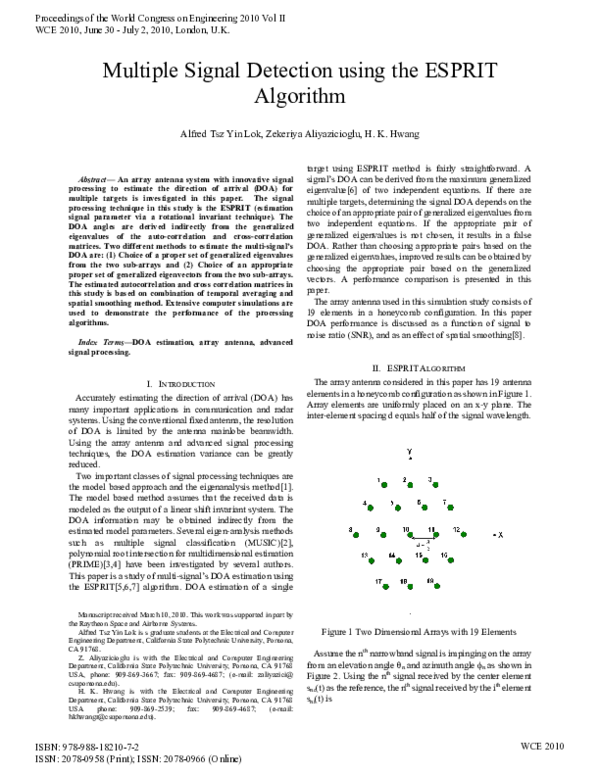 (PDF) Multiple Signal Detection using the ESPRIT Algorithm