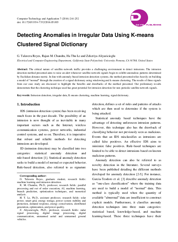 (PDF) Detecting Anomalies in Irregular Data Using K-means Clustered ...