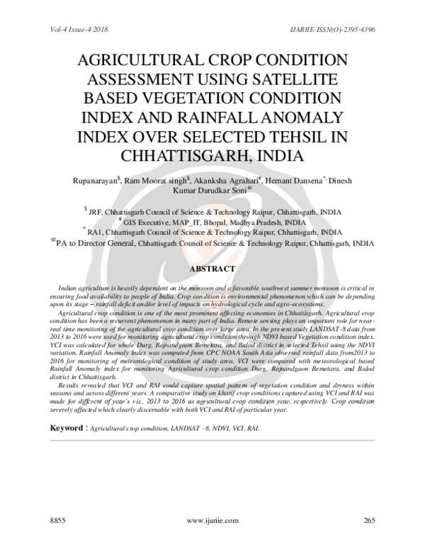 (PDF) Agricultural Crop Condition Assessment Using Satellite Based ...