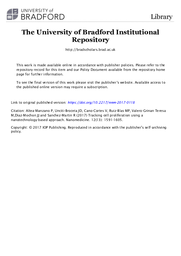 (PDF) Tracking cell proliferation using a nanotechnology-based approach