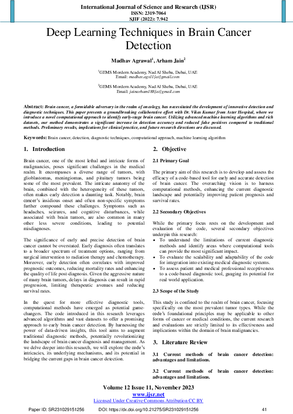 (PDF) Deep Learning Techniques in Brain Cancer Detection