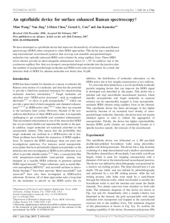 (PDF) An optofluidic device for surface enhanced Raman spectroscopy