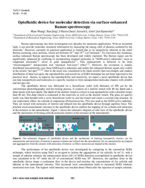 (PDF) Optofluidic device for molecular detection via surface enhanced Raman spectroscopy