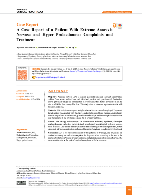 (PDF) A Case Report of a Patient With Extreme Anorexia Nervosa and ...