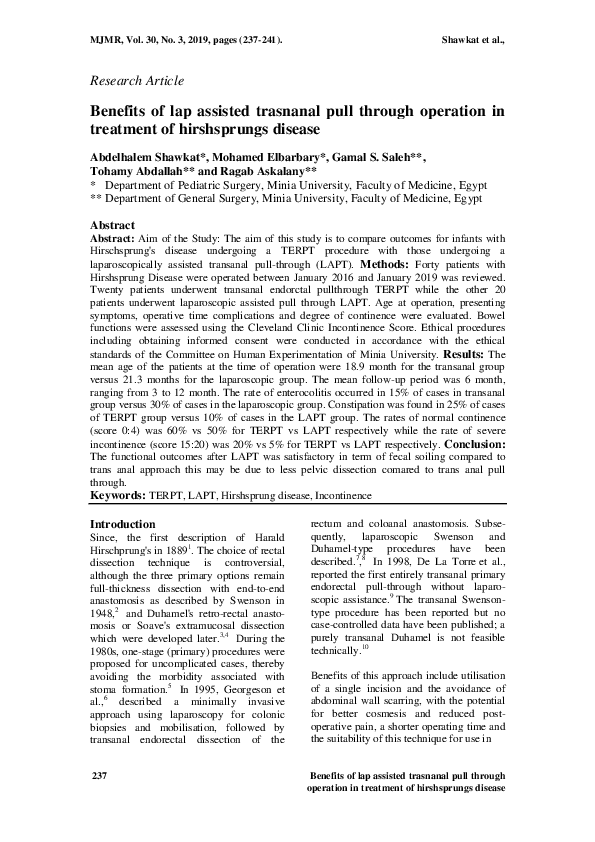 (PDF) Benefits of lap assisted trasnanal pull-through operation in the ...