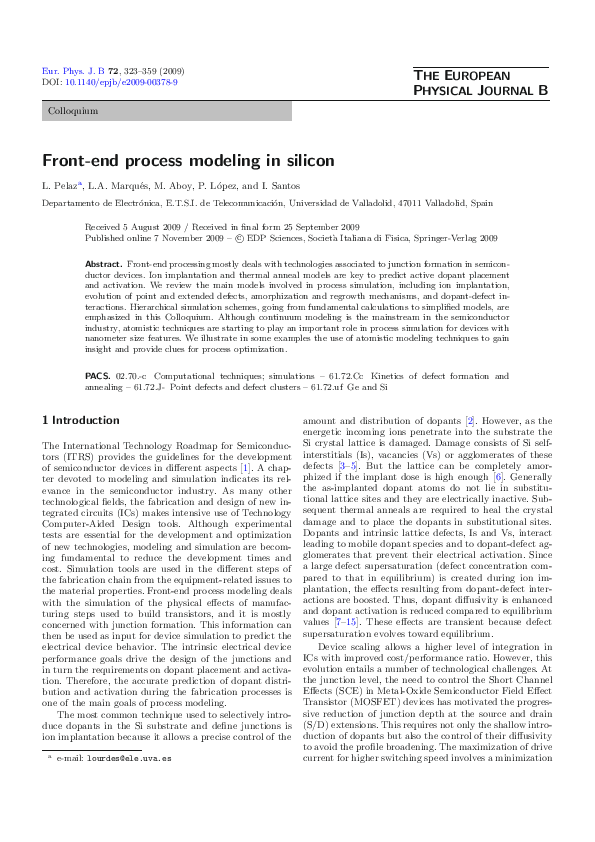 (PDF) Front-end process modeling in silicon | Lourdes Pelaz - Academia.edu