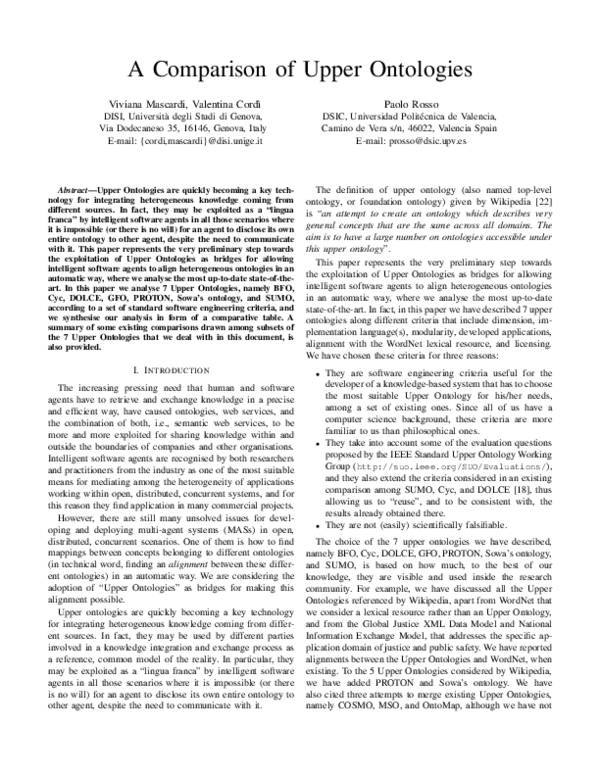 (PDF) A comparison of upper ontologies