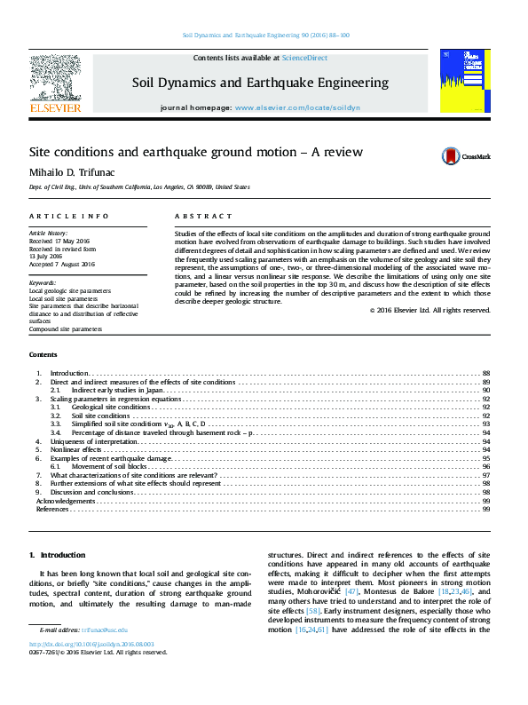 (PDF) Site conditions and earthquake ground motion – A review