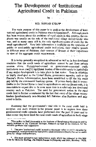 (PDF) The Development of Institutional Agricultural Credit in Pakistan