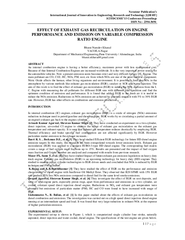 (PDF) Effect Of Exhaust Gas Recirculation On Engine Performance And Emission On Variable ...