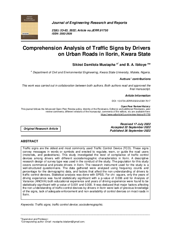 (PDF) Comprehension Analysis of Traffic Signs by Drivers on Urban Roads ...