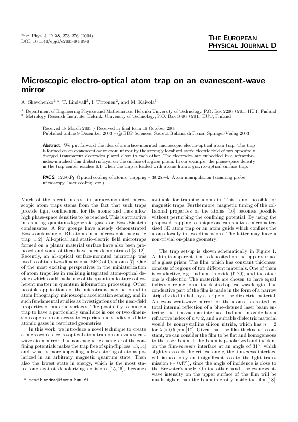 (PDF) Microscopic electro-optical atom trap on an evanescent-wave ...