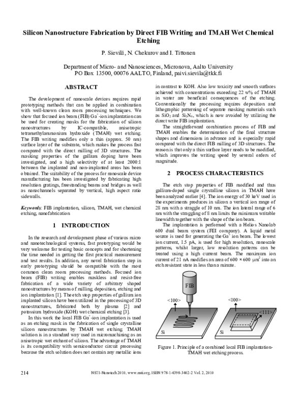 (PDF) Silicon nanostructure fabrication by direct FIB writing and TMAH ...