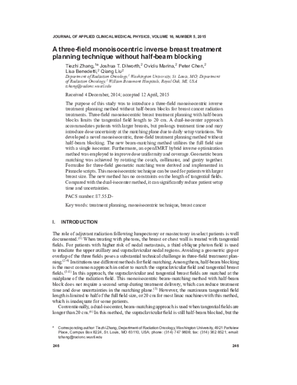 (PDF) A three-field monoisocentric inverse breast treatment planning ...