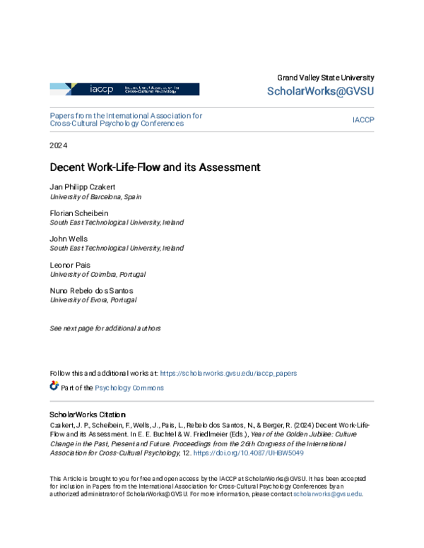 (PDF) Decent Work-Life-Flow and its Assessment