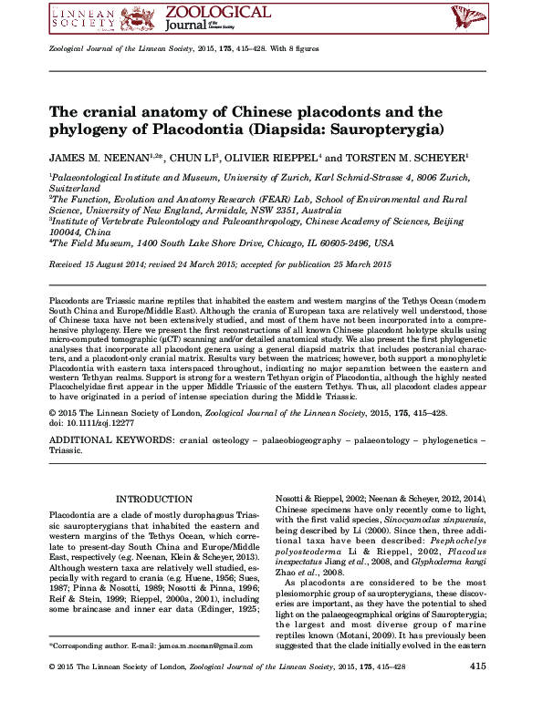 (PDF) The cranial anatomy of Chinese placodonts and the phylogeny of ...