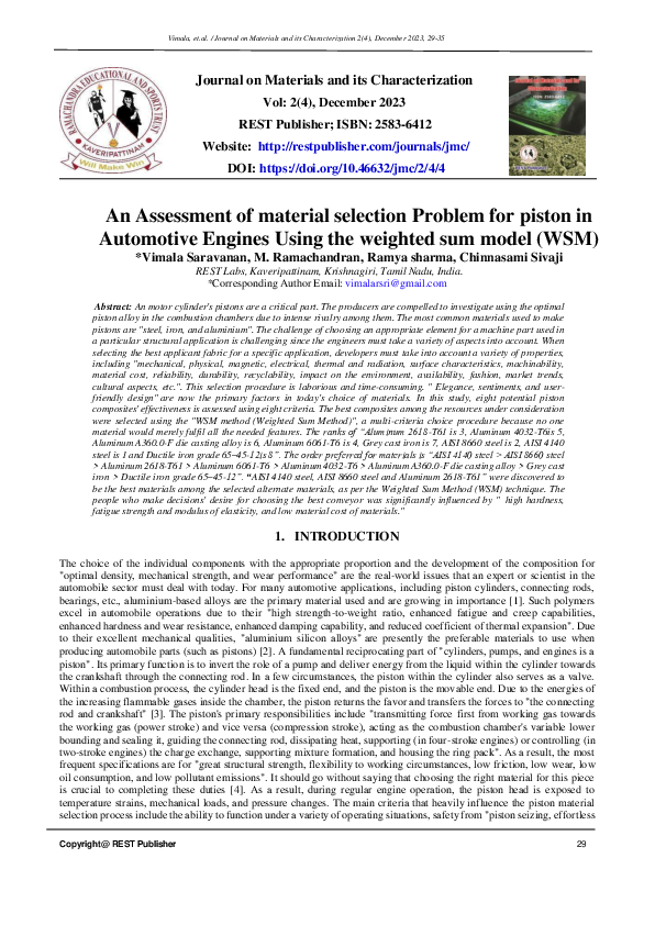 (PDF) An Assessment of material selection Problem for piston in ...