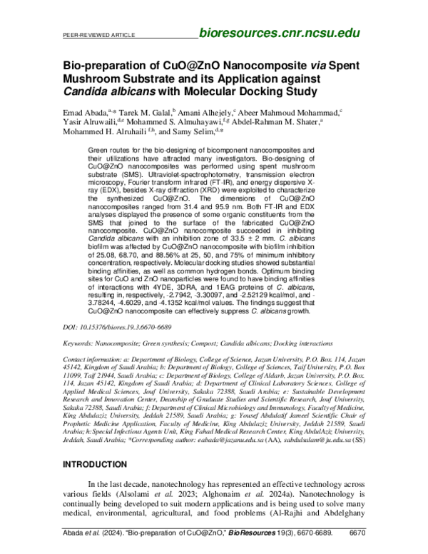 (PDF) Bio preparation of CuO@ZnO nanocomposite