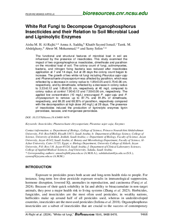 (PDF) - White rot fungi to decompose organophosphorus insectisides