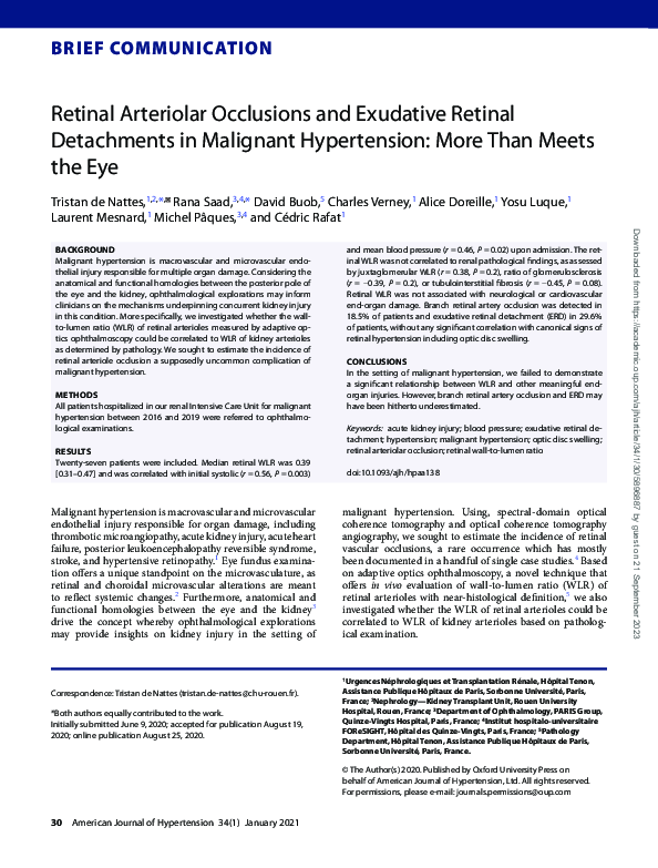 (PDF) Retinal Arteriolar Occlusions and Exudative Retinal Detachments ...
