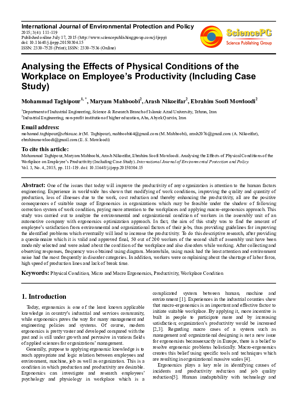 (PDF) Analysing the Effects of Physical Conditions of the Workplace on ...