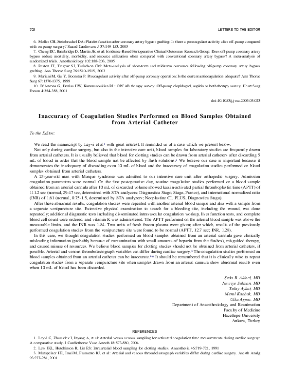 (PDF) Inaccuracy of Coagulation Studies Performed on Blood Samples ...