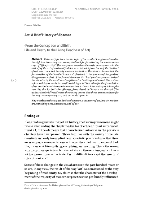 (PDF) Art: A brief history of absence (From the conception and birth ...