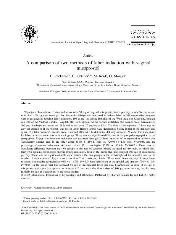 (PDF) A comparison of two methods of labor induction with vaginal ...